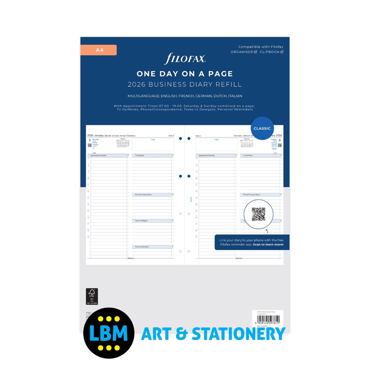 Filofax 2026 One Day On A Page A4 Diary Refill - LBM Art & Stationery