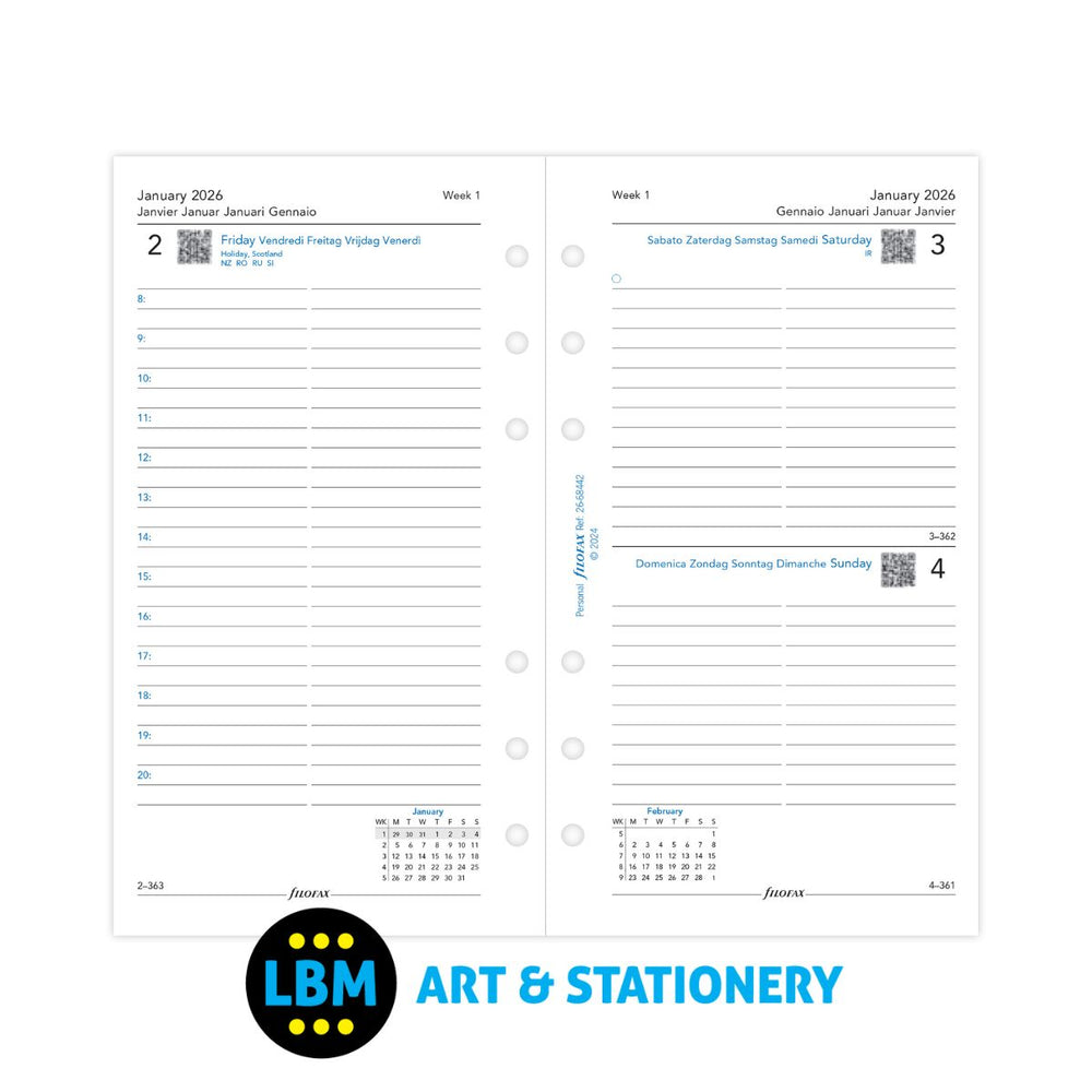 Filofax 2026 Diary Refills - Organiser