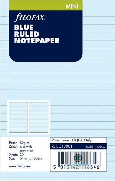 Filofax Mini size Blue Organiser Refills - LBM Art & Stationery Store