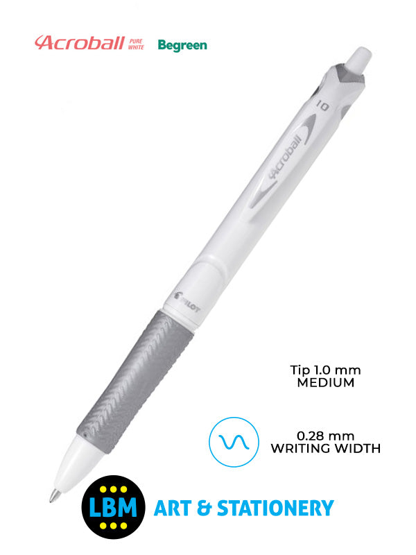 Pilot Acroball Begreen Pure White Retractable Ballpoint Pen - LBM Art